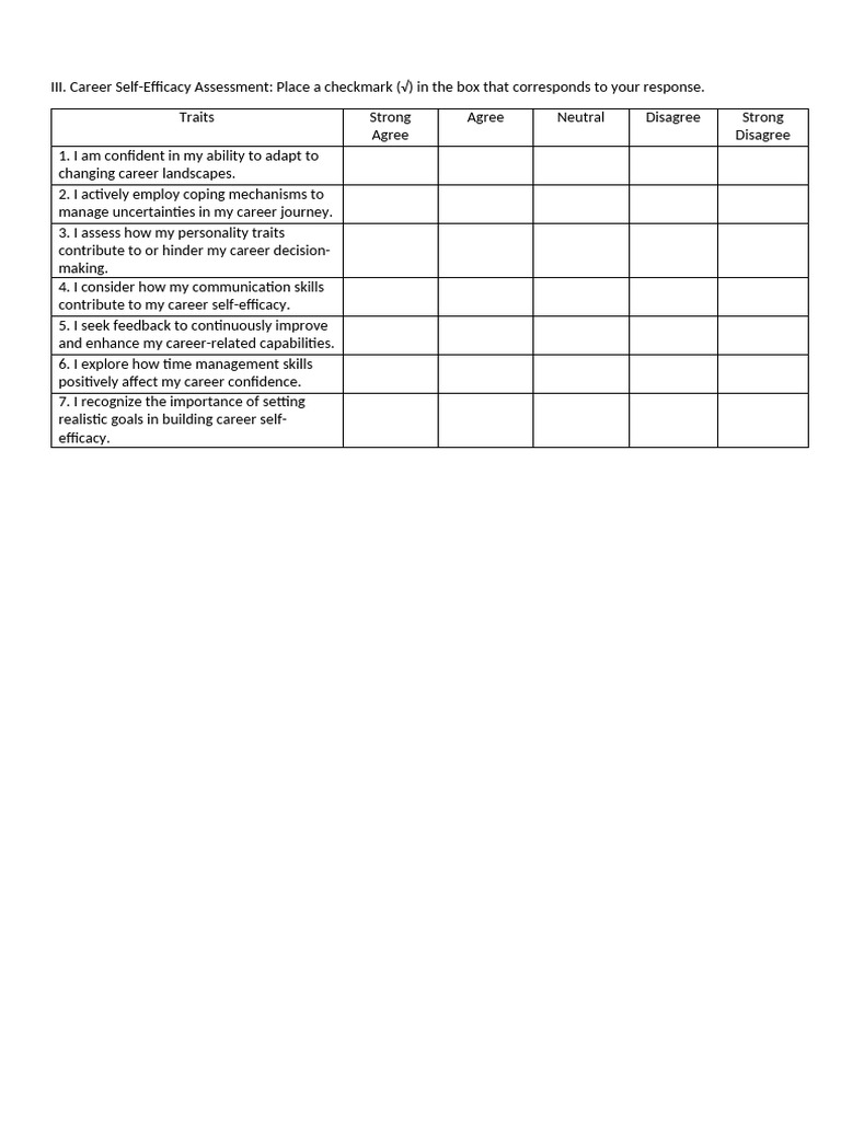 Career Self-Efficacy Assessment Tool | PDF