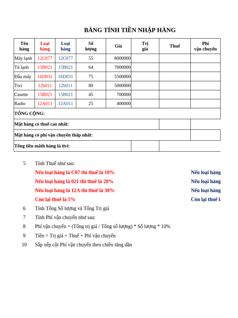 Bài Tâp Excel 2021 | PDF