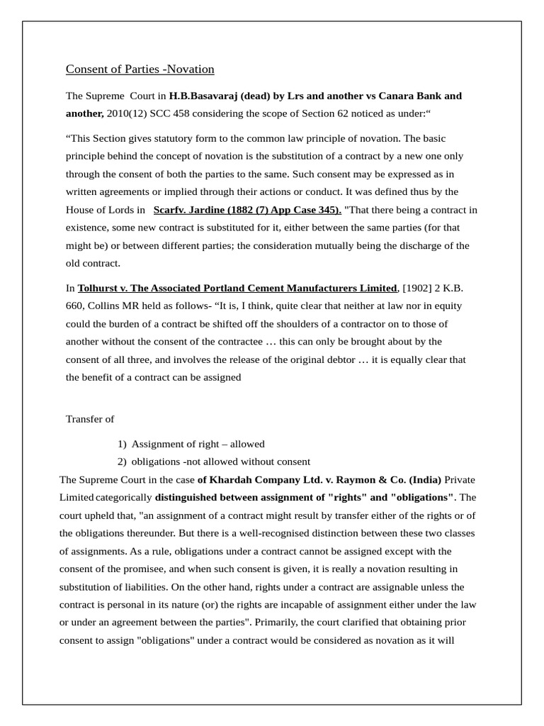 Consent-Cross Broder Novation | PDF | Assignment (Law) | Legal Concepts