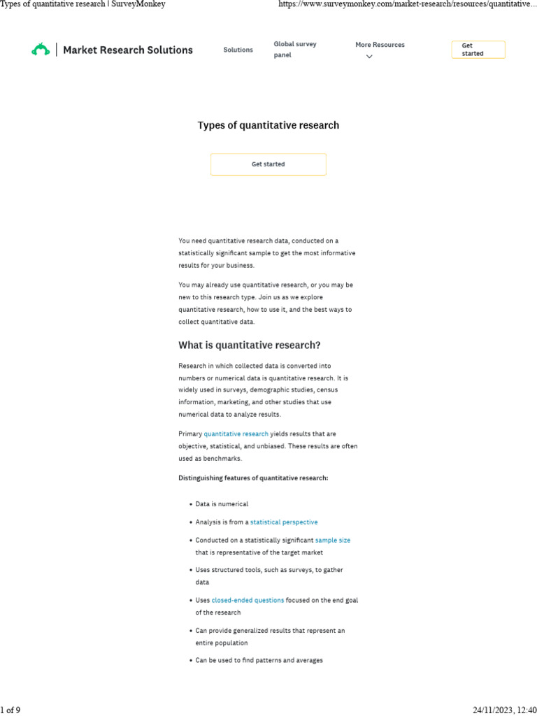 Types of Quantitative Research Methods | PDF | Survey Methodology ...