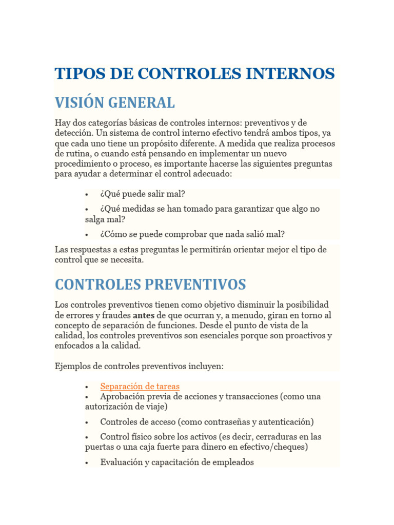 Tipos de Controles Internos | PDF