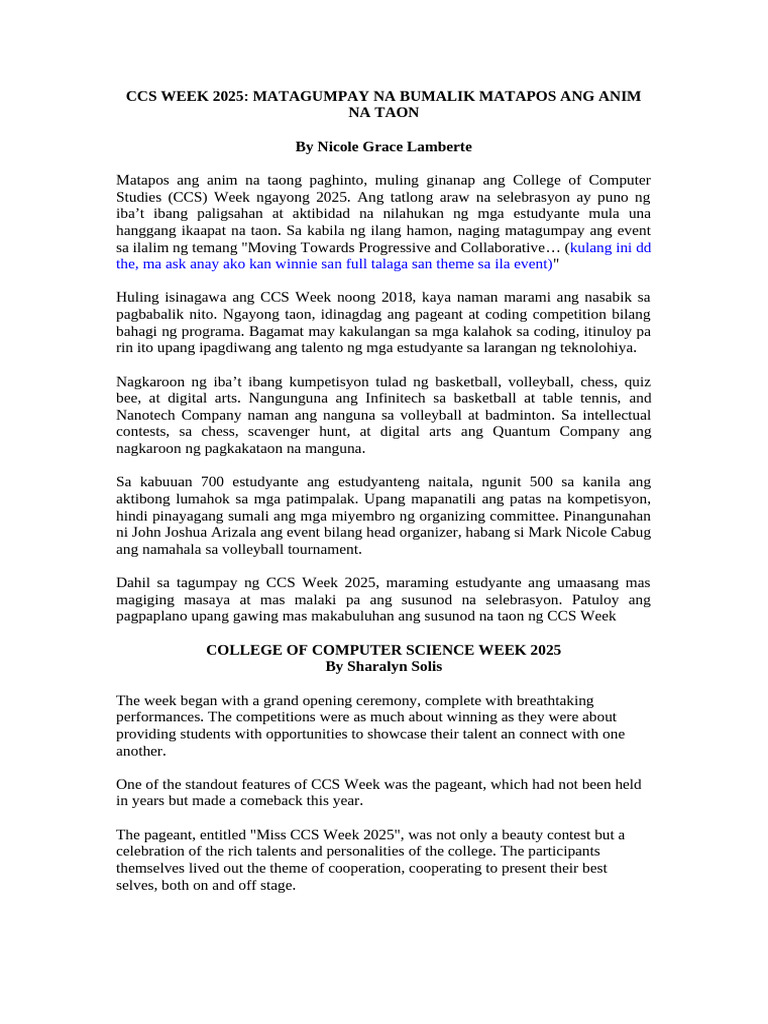 CCS Week 2025 | PDF | Sports