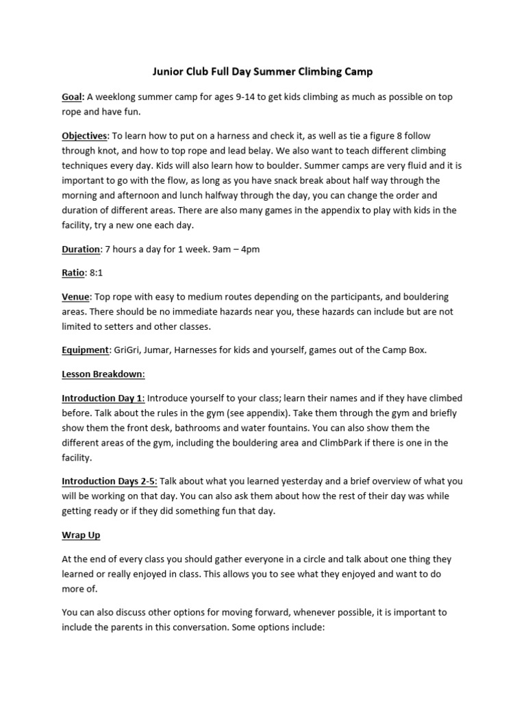 Junior Climbing Camp for Kids 9-14 | PDF | Knot | Rock Climbing