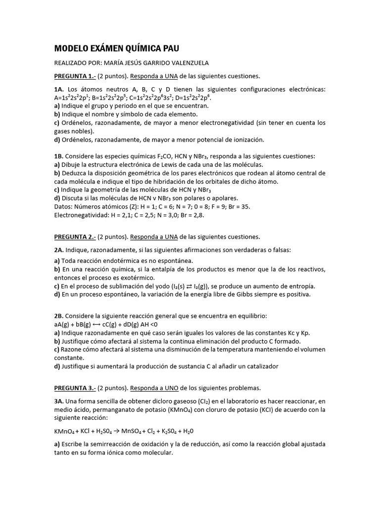 Modelo PAU-María Jesús Garrido Valenzuela | PDF | Química | Moléculas