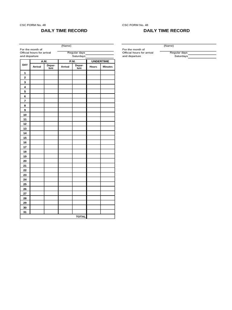 Form 48 DTR 1 | PDF