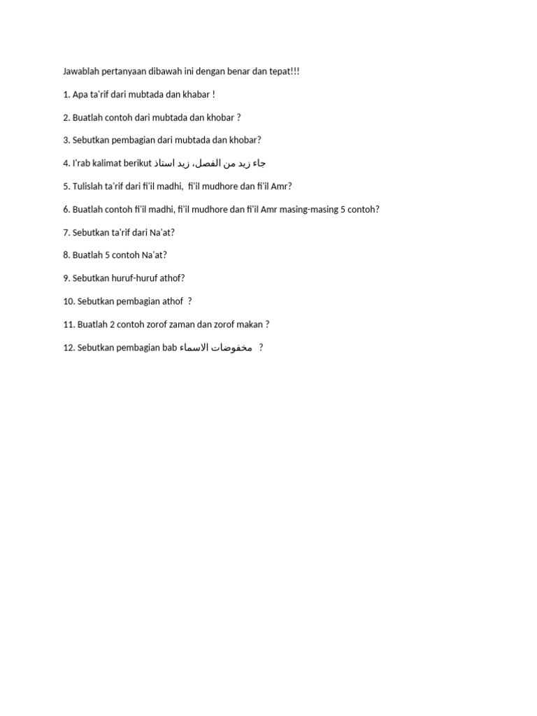 Soal Jurumiyah Kelas Wustho A | PDF