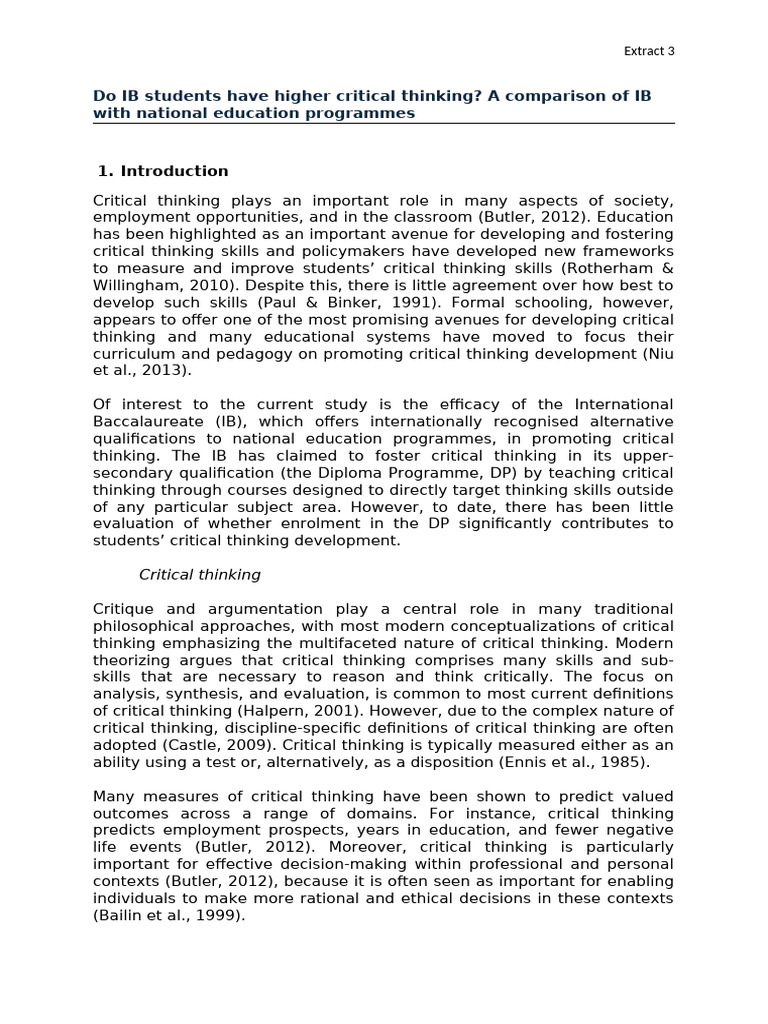 IB Diploma and Critical Thinking Skills | PDF | Critical Thinking | Thought