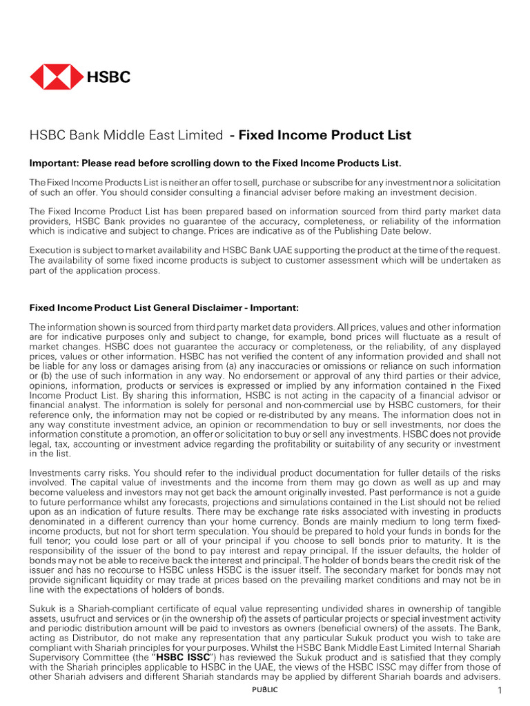 HSBC UAE FIXED INCOME PRODUCTS | PDF