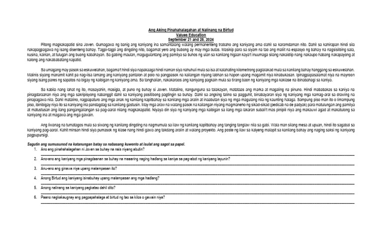 Sample Activity For Values Education | PDF