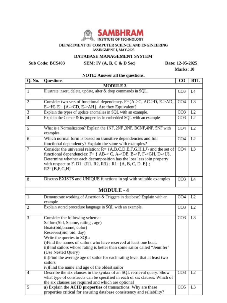 Bcs403 Dbms Assignment-2 | PDF | No Sql | Information Technology