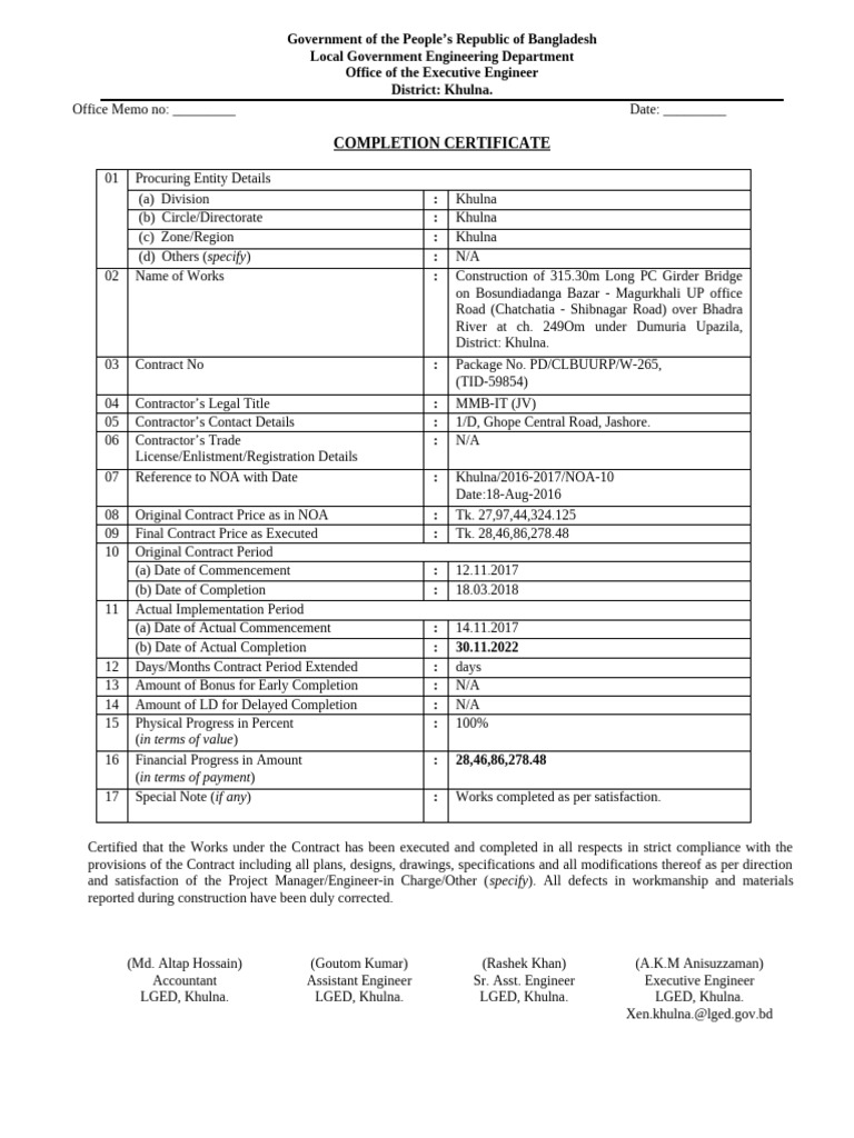 Completion Certificate Form-1 | PDF | Business | Business Law