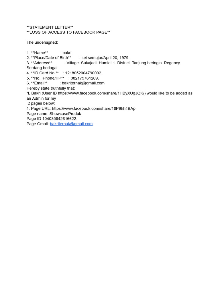 Statement Letter | PDF