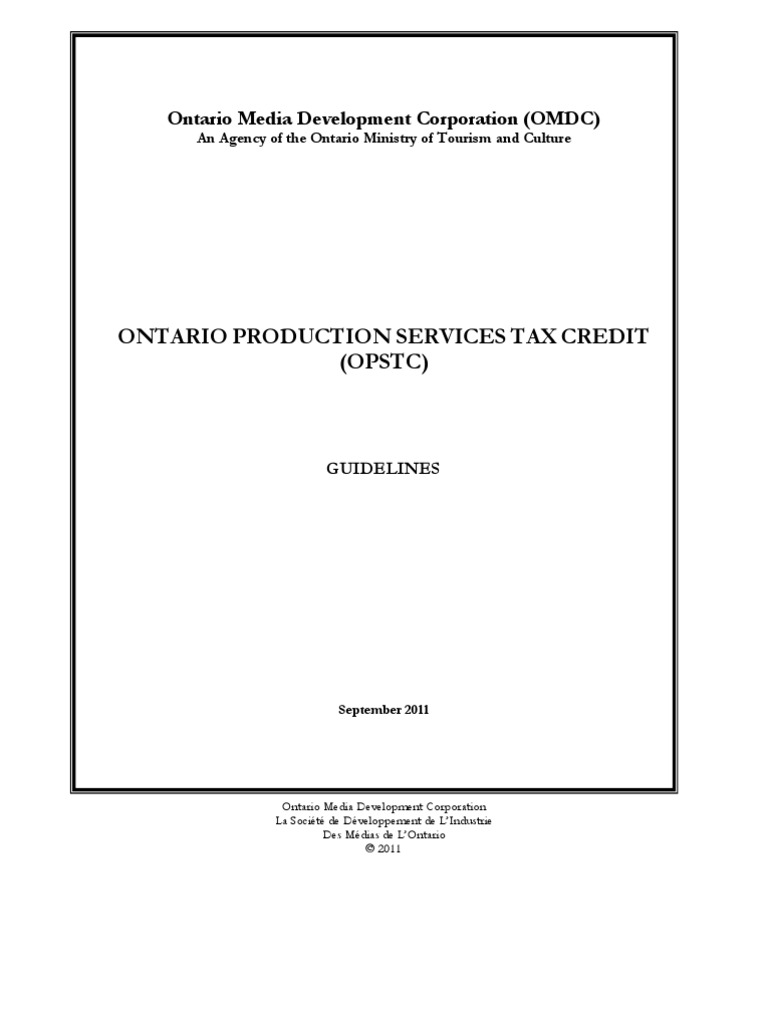 Ontario Production Services TAX Credit (Opstc) : Ontario Media ...