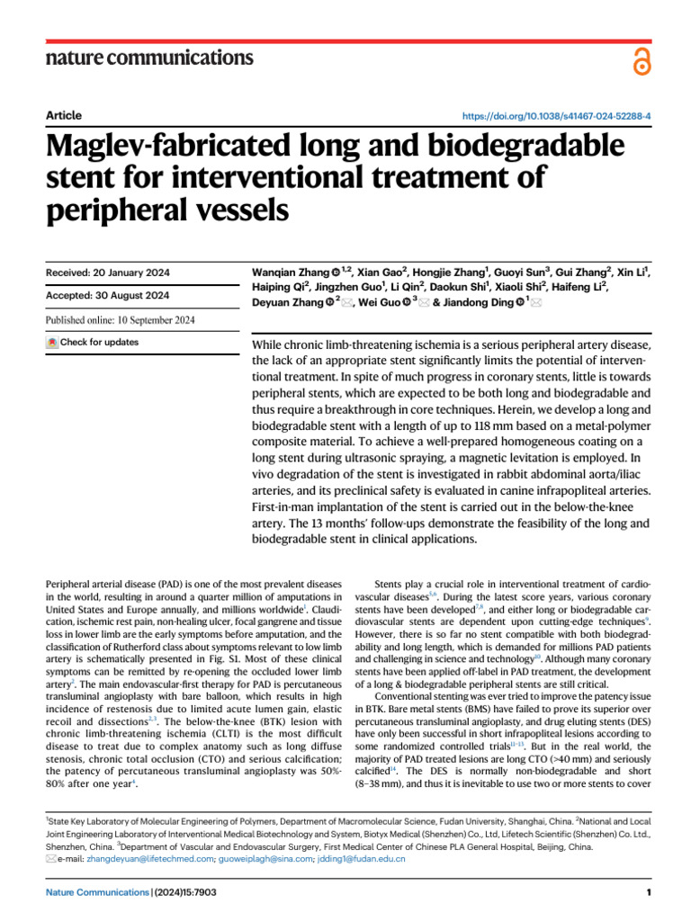 Maglev-Fabricated Long and Biodegradable Stent For Interventional ...