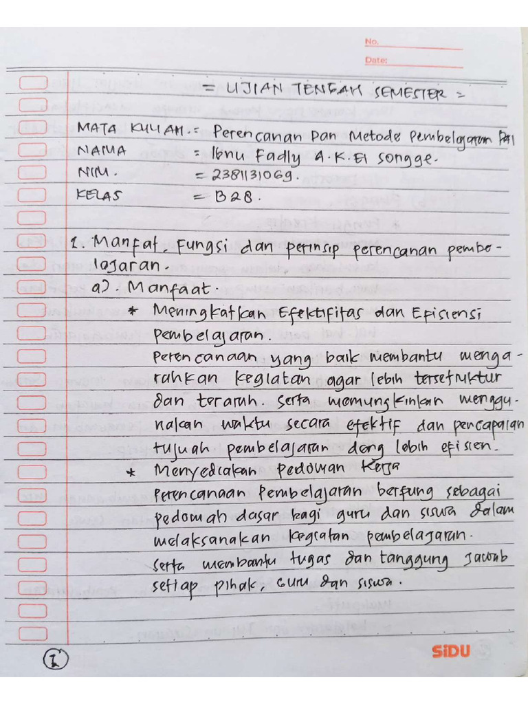 B-28 Ibnu Fadly Abdul Kadir El Songe - UTS Perencanaan Dan Metode Pembelajaran PAI | PDF