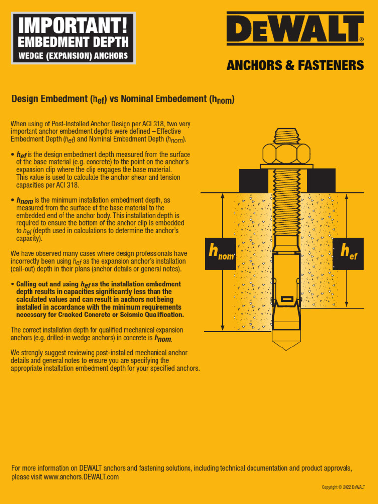 DEWALT Design Embedment (Hef) Vs Nominal Embedement (Hnom) | PDF