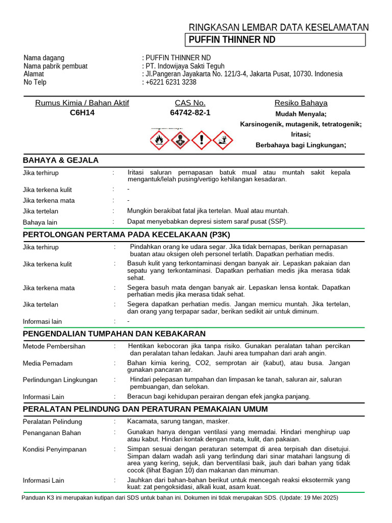 Msds Puffin Thinner ND | PDF
