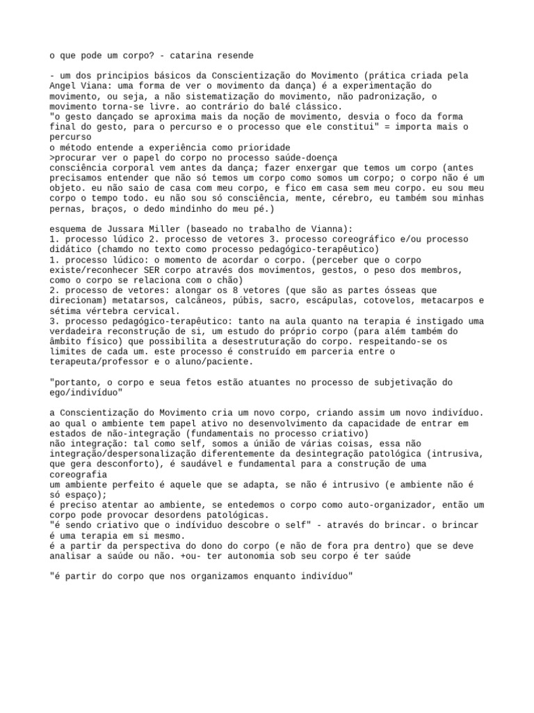 resumo o que pode um corpo - catarina resende | PDF | Corpo humano ...