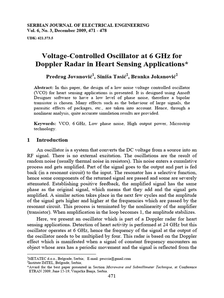VCO 6 GHZ Heart Doppler | PDF | Amplifier | Electronic Oscillator
