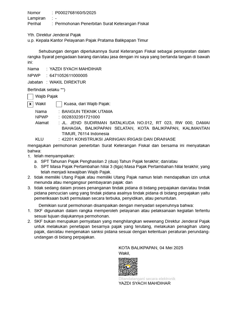 Surat Permohonan Pengajuan SK Fiskal | PDF