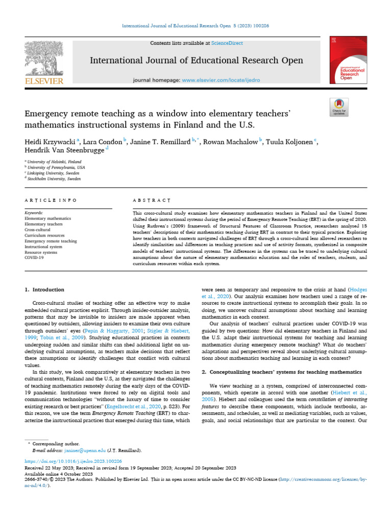 Emergency Remote Teaching As A Window Into Element - 2023 - International Journa | PDF ...