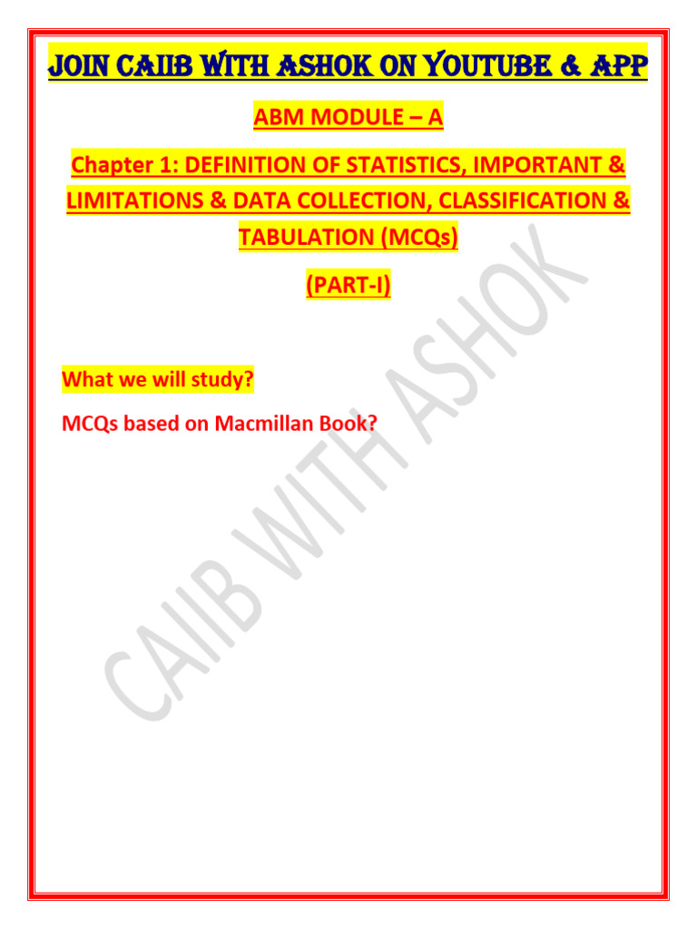 ABM_[CL 20] ABM CH 1 MCQs Part-I(1) | PDF | Statistics | Data