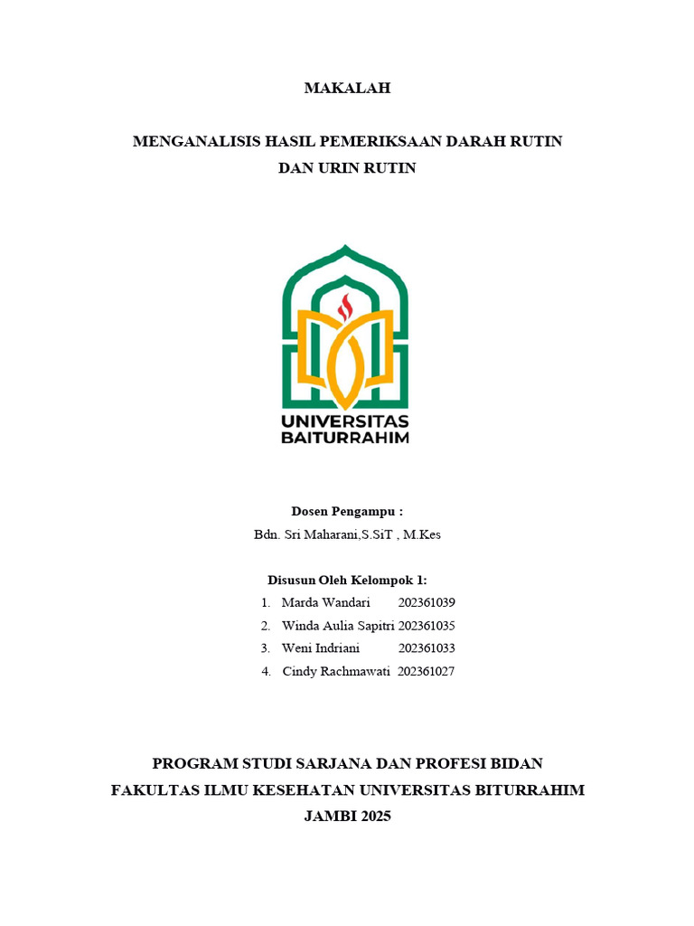 Kel 1 Makalah-Penilaian-Hasil-Pemeriksaan-Darah-Rutin-Urin-Rutin | PDF