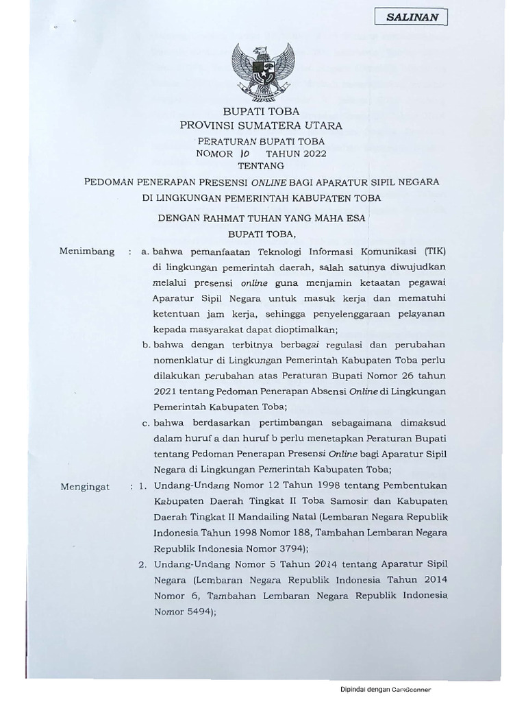 Perbup No. 10 Tahun 2022 - Ok | PDF