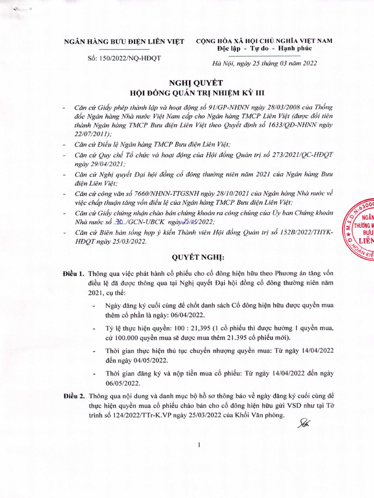 NQ_150-phat-hanh-cp-cho-cd-hien-huu-theo-pa-TVDL | PDF