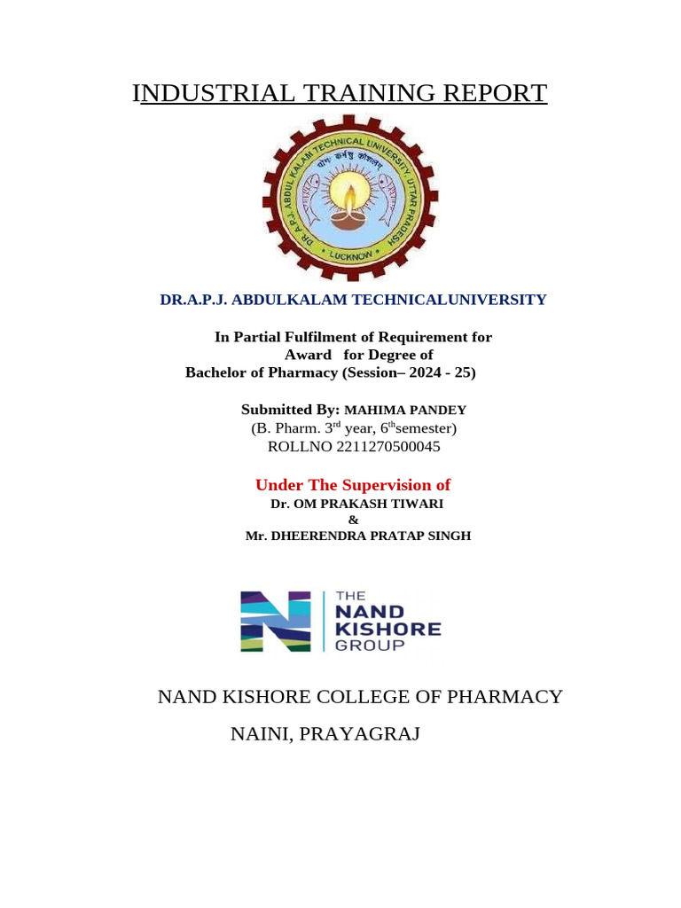 Industrial Training Report - Pharmacy 2024 | PDF | Laboratories ...