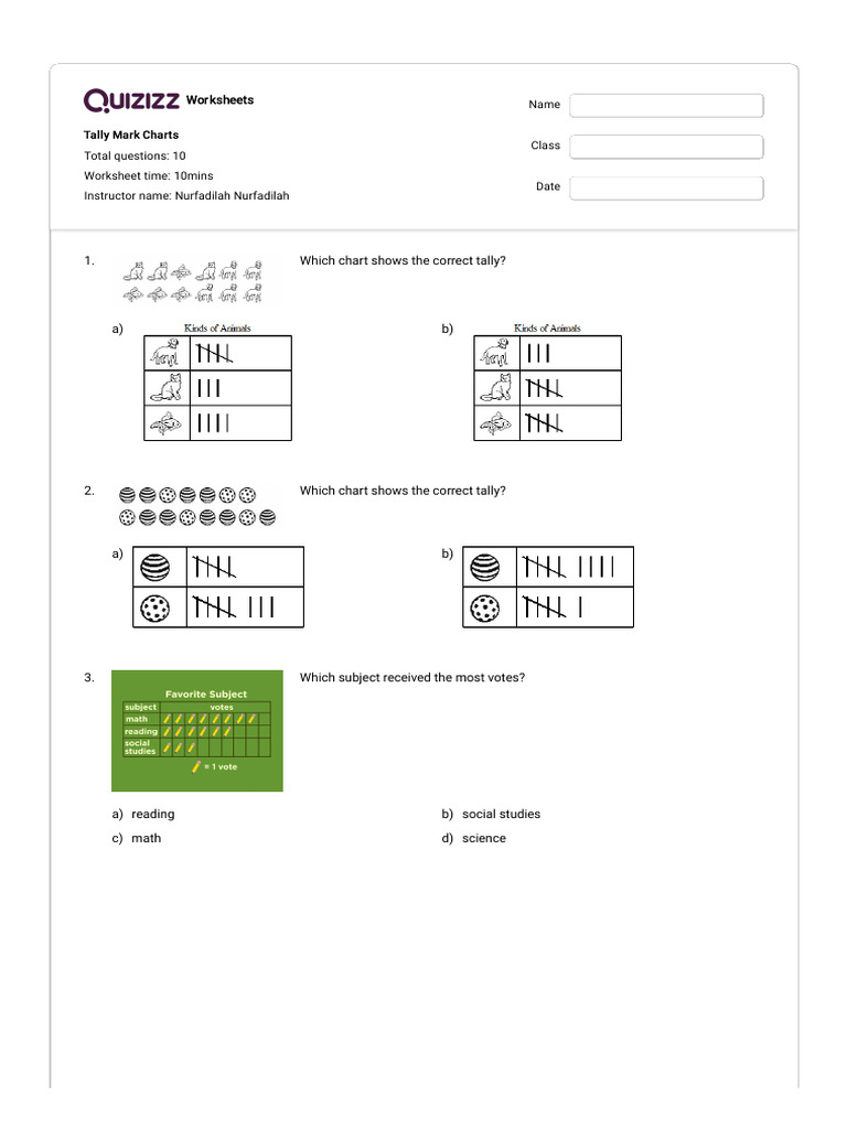 Tally Mark Worksheets for Students | PDF
