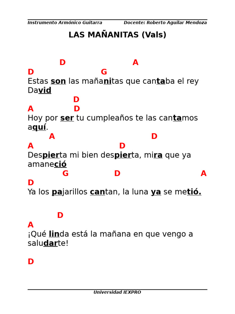 Acordes y Letra de Las Mañanitas | PDF