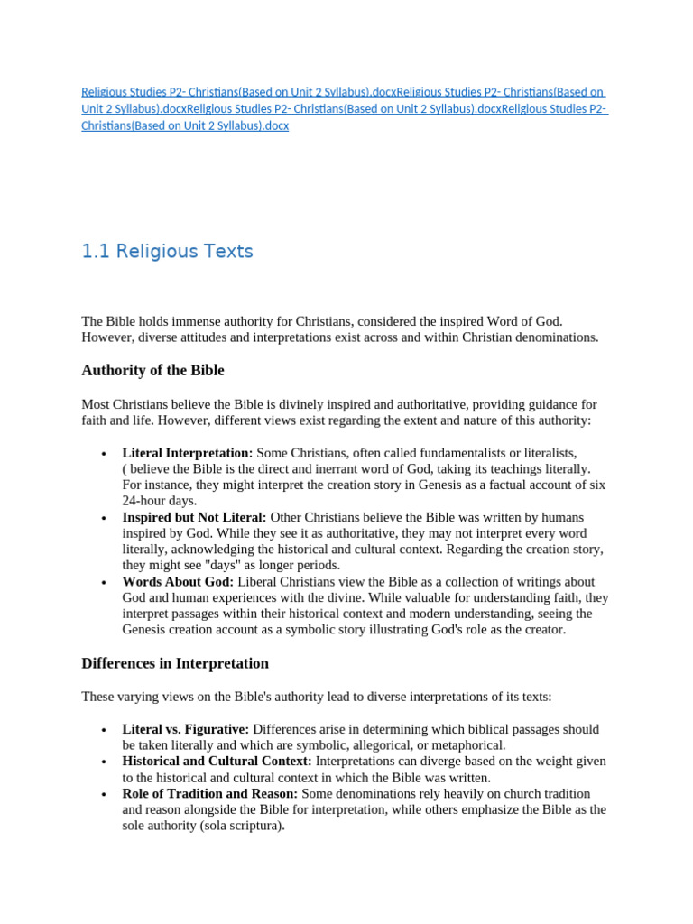 Religious Studies P2- Christians(Based on Unit 2 Syllabus) (2) | PDF ...