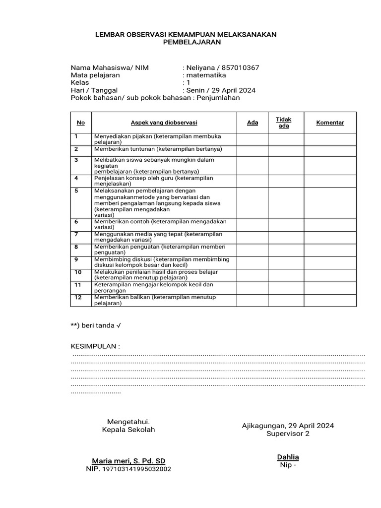Lembar Observasi | PDF