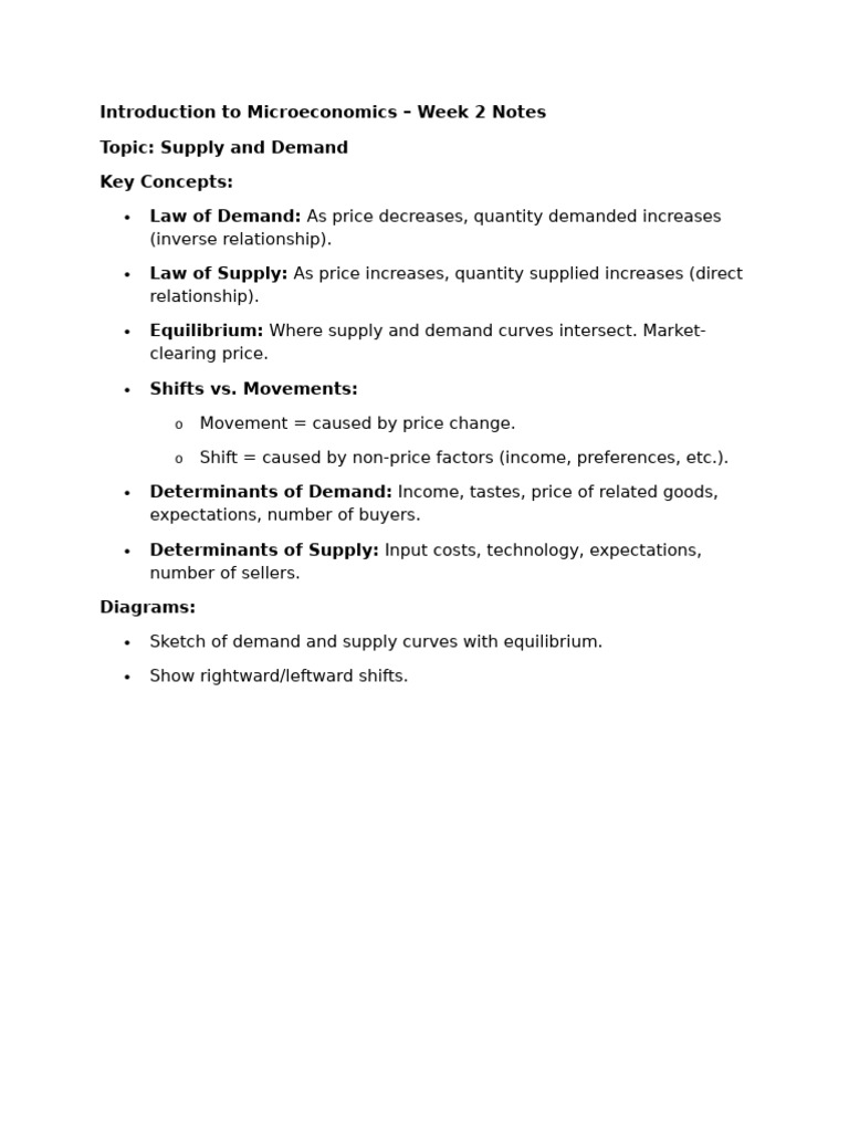 Introduction To Microeconomics - Week 2 Notes | PDF