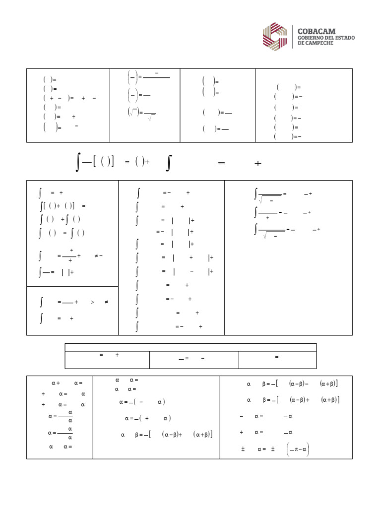 02 Formulario Segundo Parcial | PDF | Integral | Logaritmo