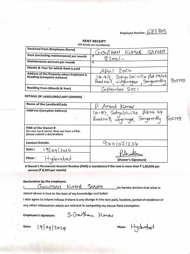 Rent Receipt 2024 | PDF