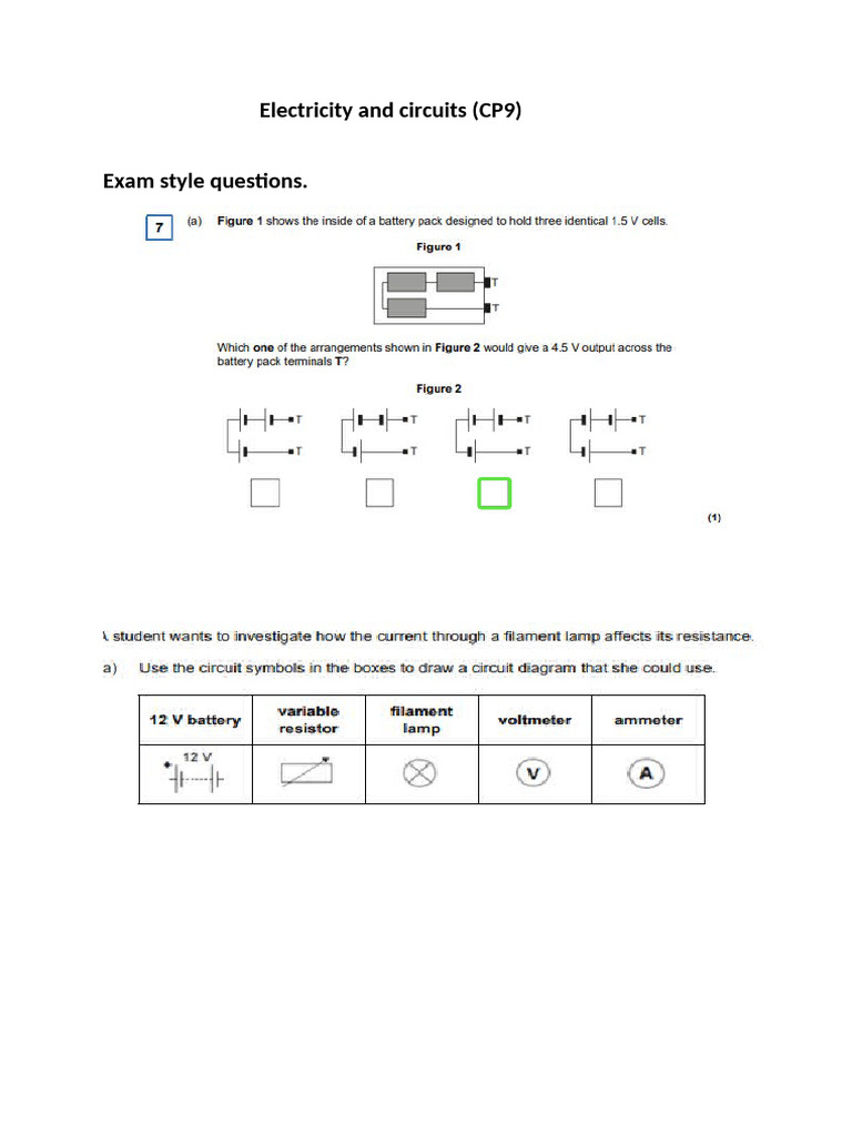 Electricity and Circuits Exam Style Questions | PDF
