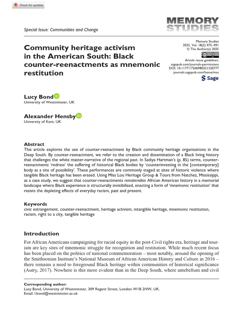 Bond Hensby 2025 Community Heritage Activism in The American South ...