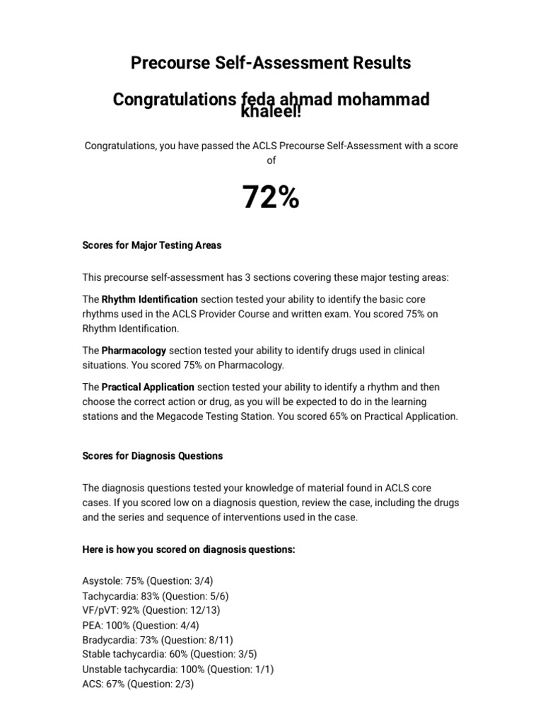 AHA ELearning _ ACLS Precourse Self-Assessment and Precourse Work | PDF ...