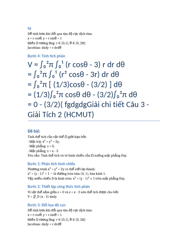 Giai Cau 3 Giai Tich 2 HCMUT | PDF