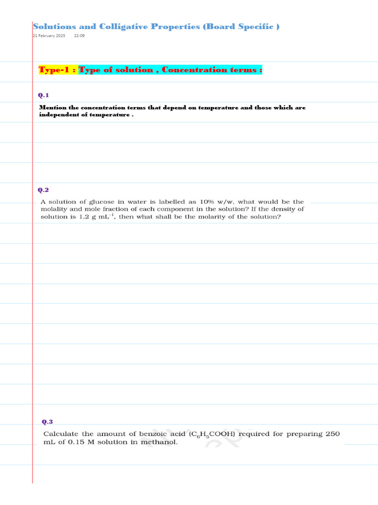 Solutions and Colligative Properties (Board Specific) | PDF