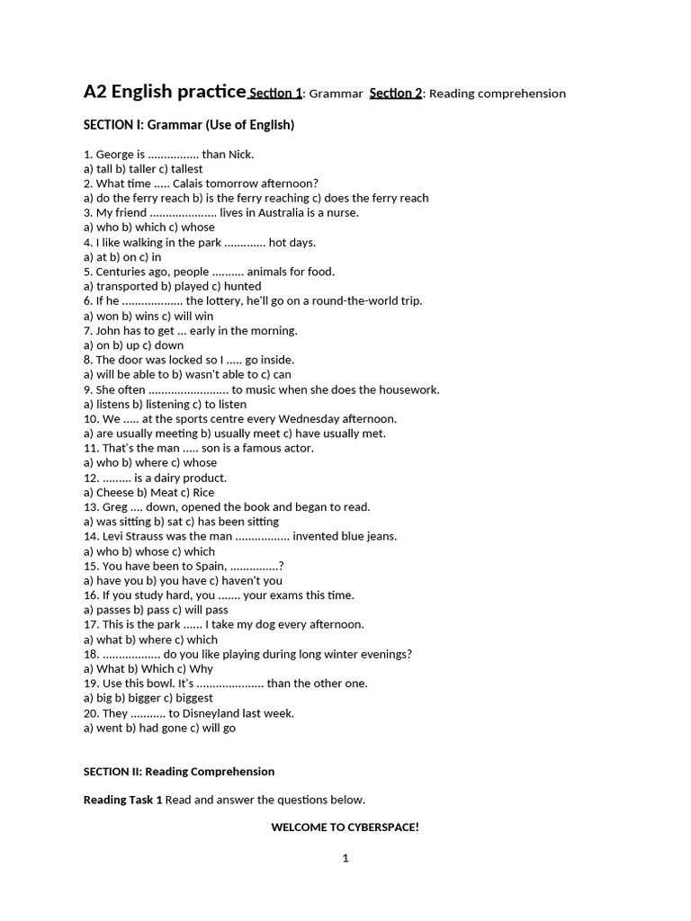 A2 English Practice: Grammar & Reading | PDF | Thai Cuisine | Thailand