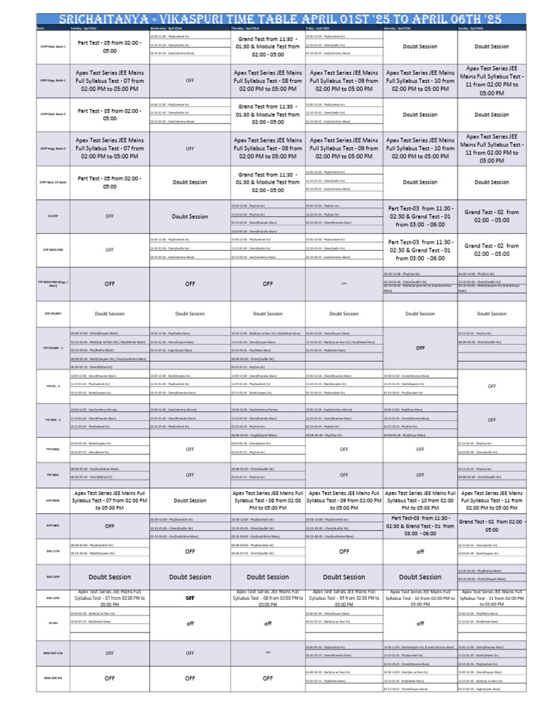 Time Table - April 01st, 2025 To April 06th, 2025 | PDF