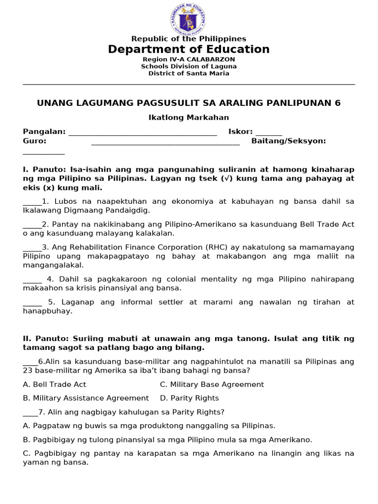 Q3 Ap Grade 6 ST1 | PDF