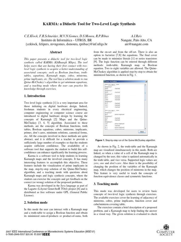 1 QM - KARMA (old) A_Didactic_Tool_for_Two-Level_Logic_Synthesis | PDF | Logic Synthesis ...