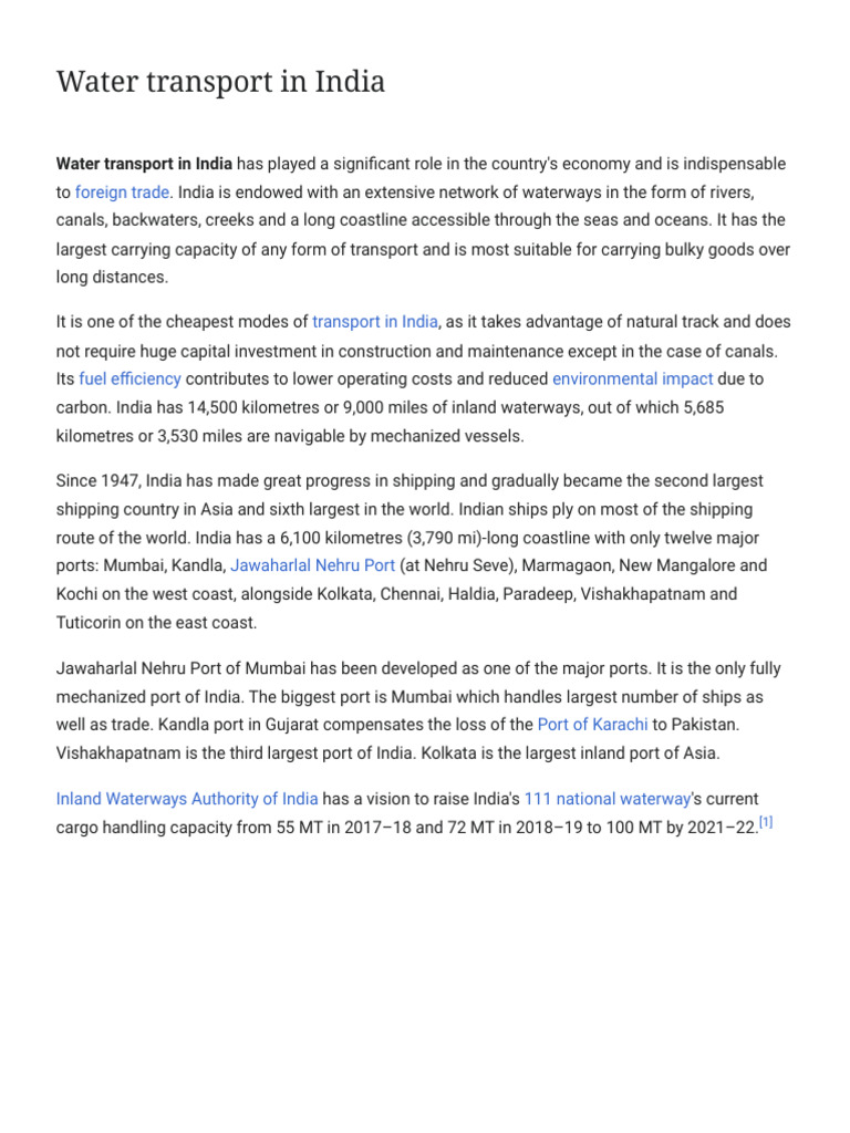 Water transport in India - Wikipedia | PDF | Transport | Water Transport