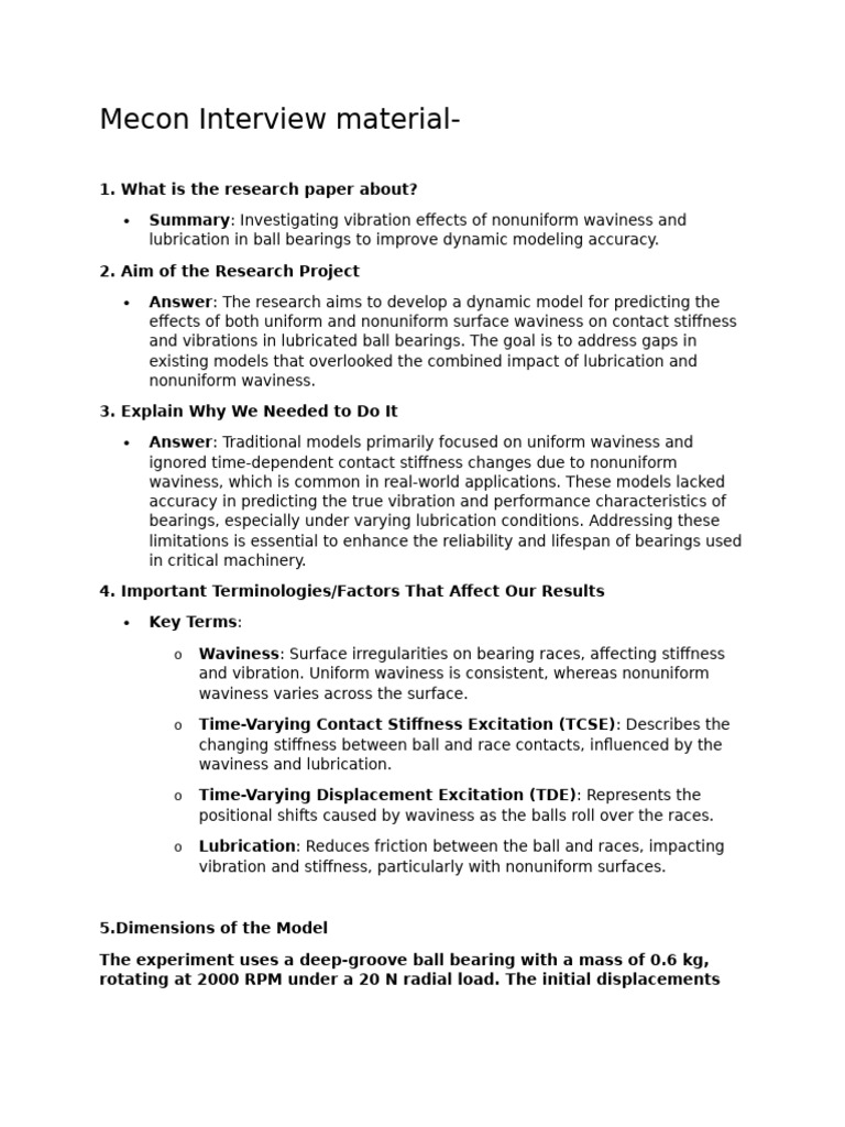 Mecon Interview Material | PDF | Deformation (Engineering) | Bearing (Mechanical)
