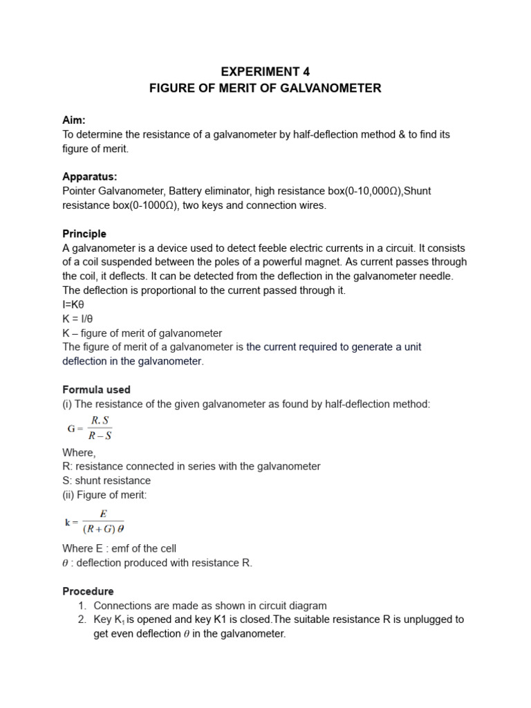 Figure of Merit of Galvanometer | PDF | Manufactured Goods | Equipment