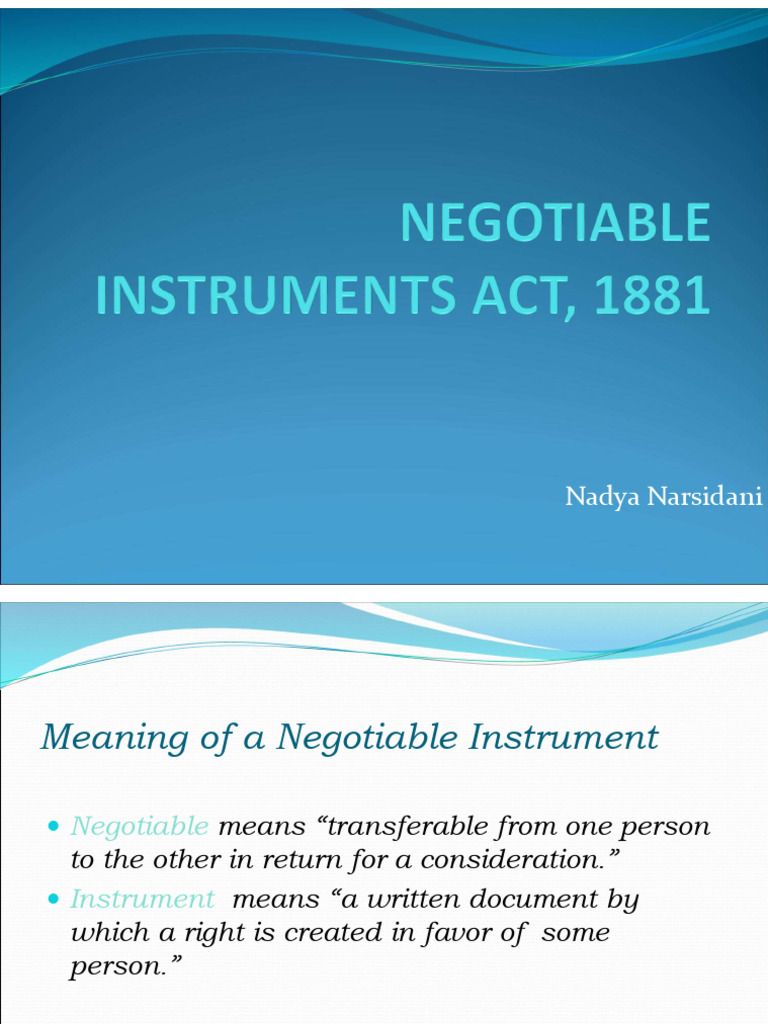 Unit 7 Negotiable Instruments Act | PDF | Negotiable Instrument | Cheque